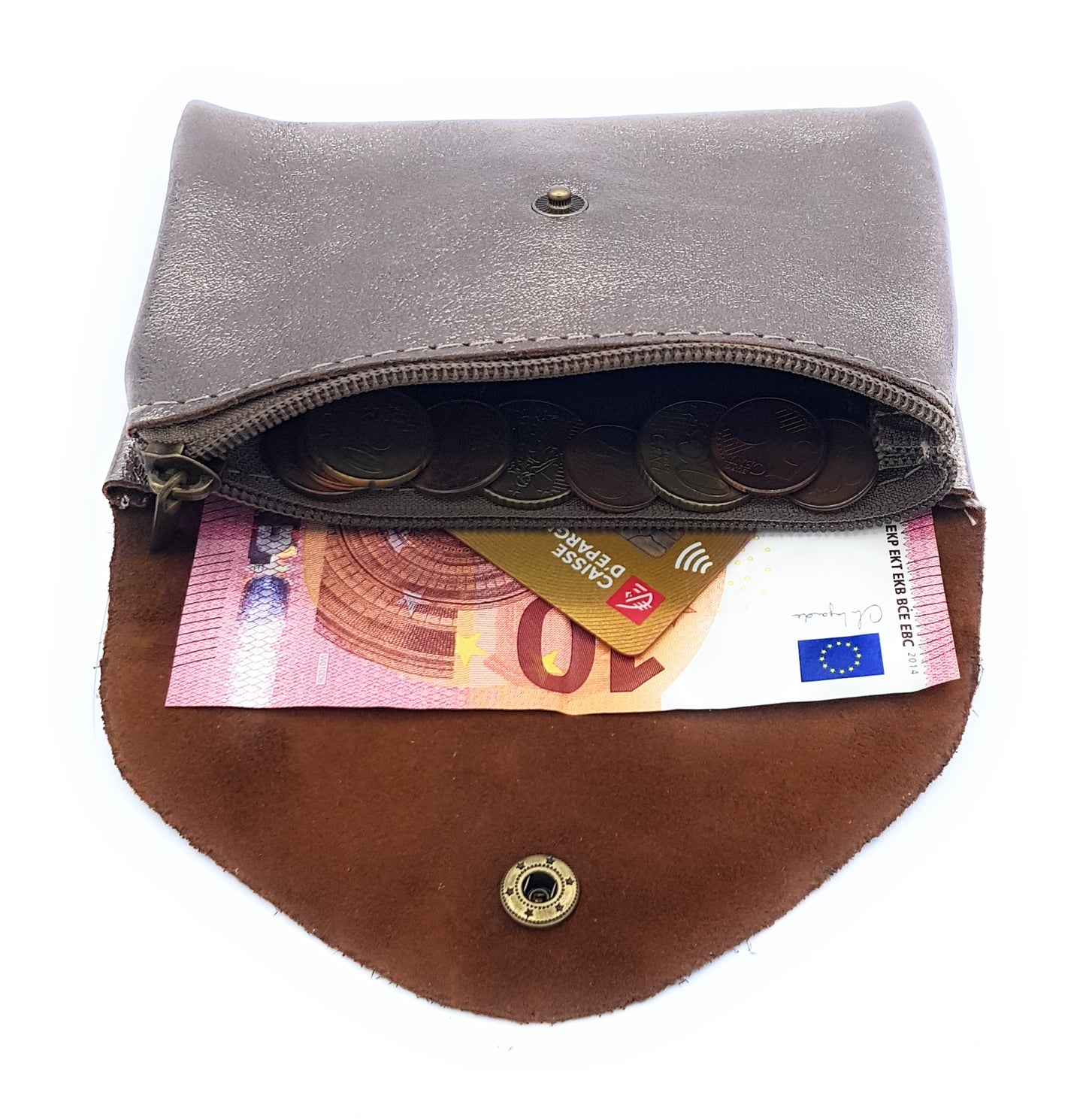 Porte-monnaie Aquene en cuir irisé ~ Étain – Ôdeur de cuir